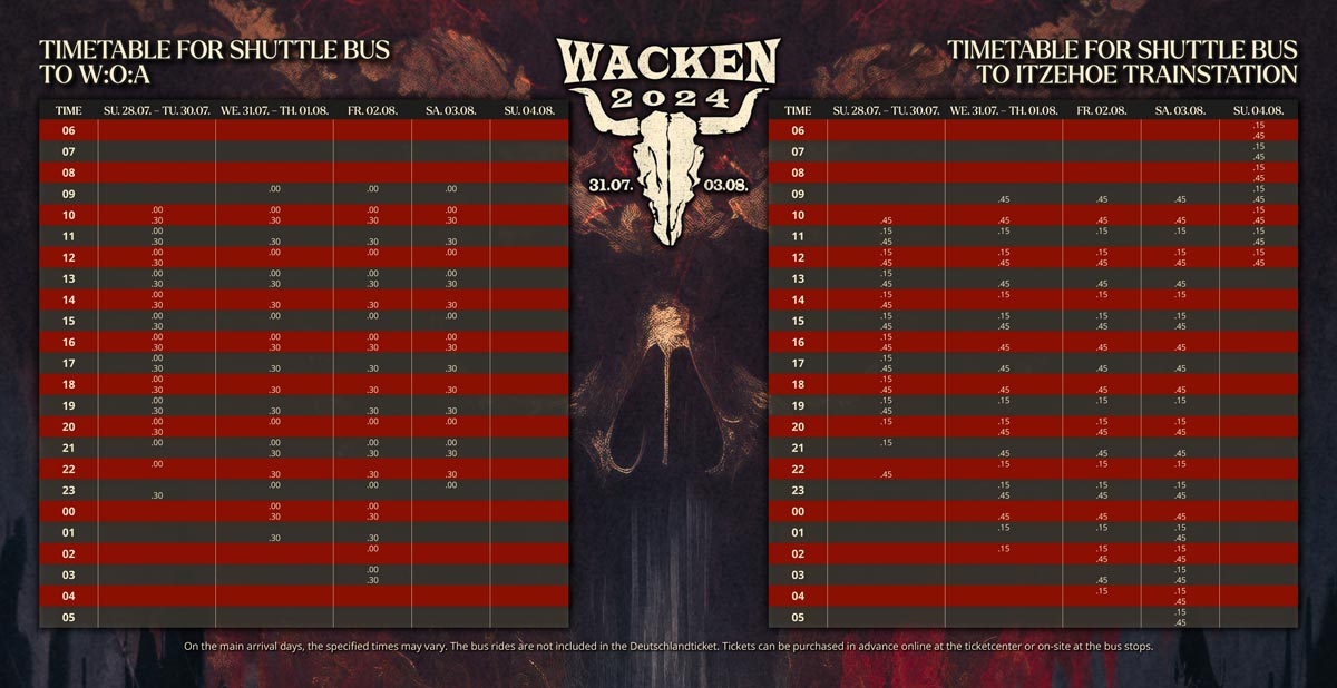 W:O:A 2024 - Shuttle bus schedule & tickets available! | Wacken Open Air