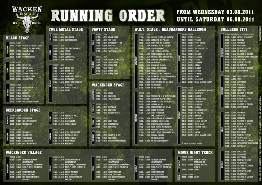 Running Order PDF + Updates Maps & Opening Hours online | Wacken Open Air